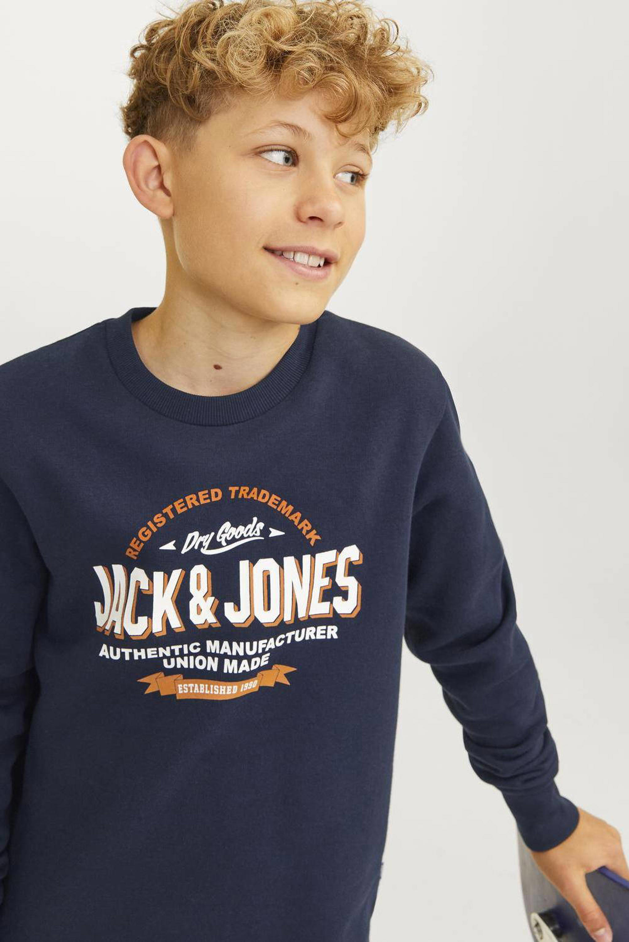 JACK & JONES JUNIOR sweater JJELOGO met logo donkerblauw | wehkamp