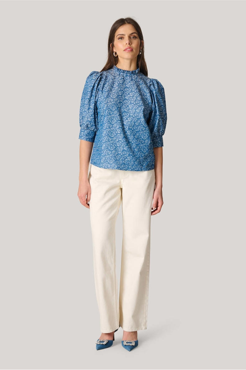 Shoeby blousetop met all over print en open detail blauw | wehkamp