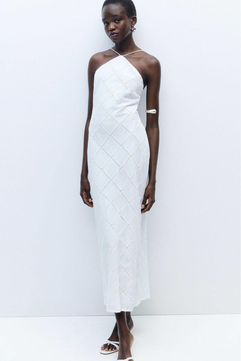 Mango halter maxi jurk met open rug wit | wehkamp