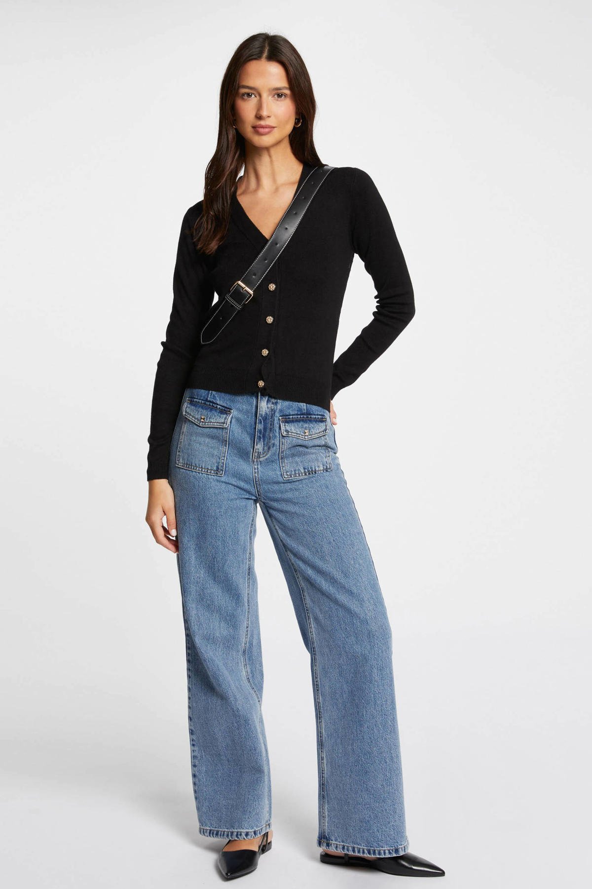 Morgan vest met backprint en kant zwart | wehkamp