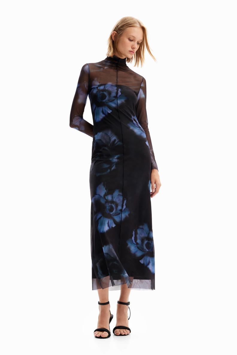 Desigual gebloemde mesh maxi jurk blauw | wehkamp