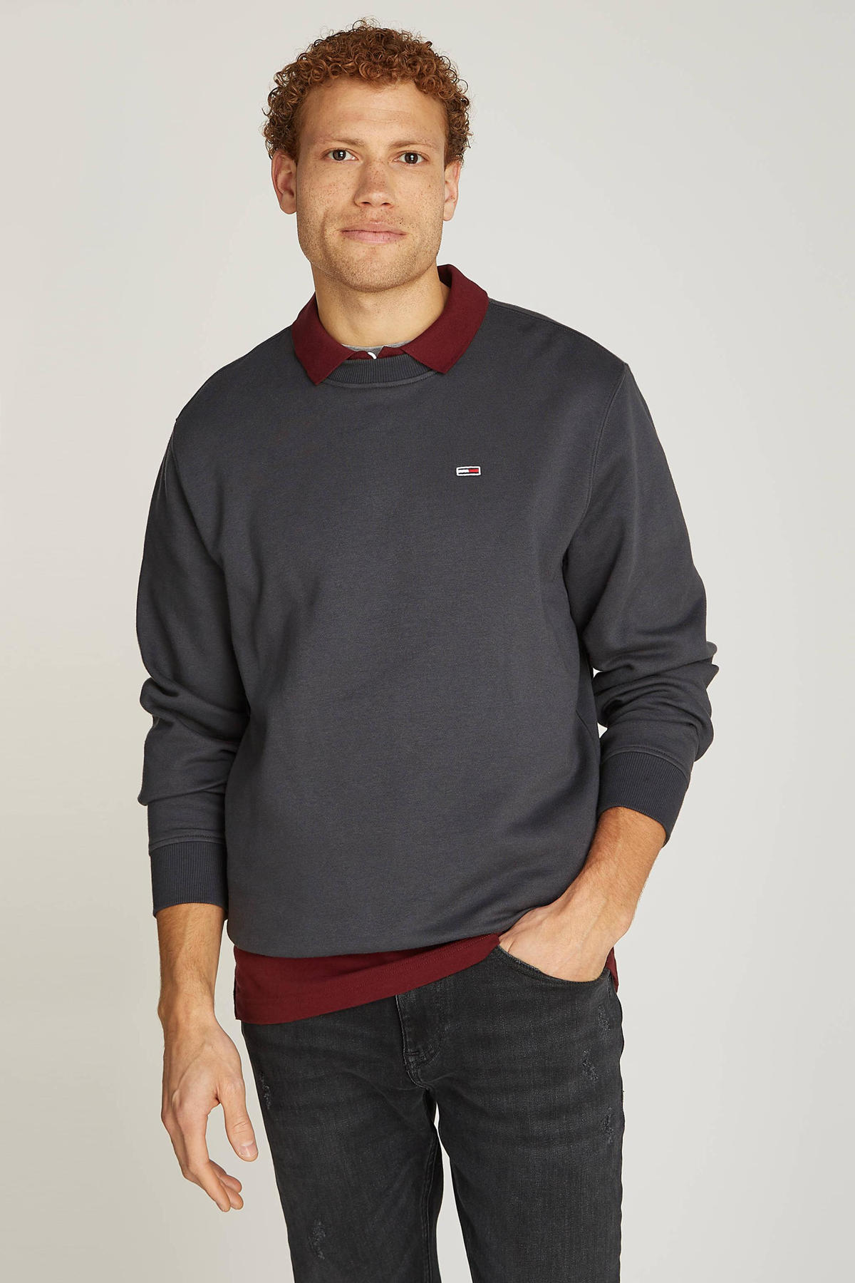 Tommy Jeans sweater antraciet | wehkamp