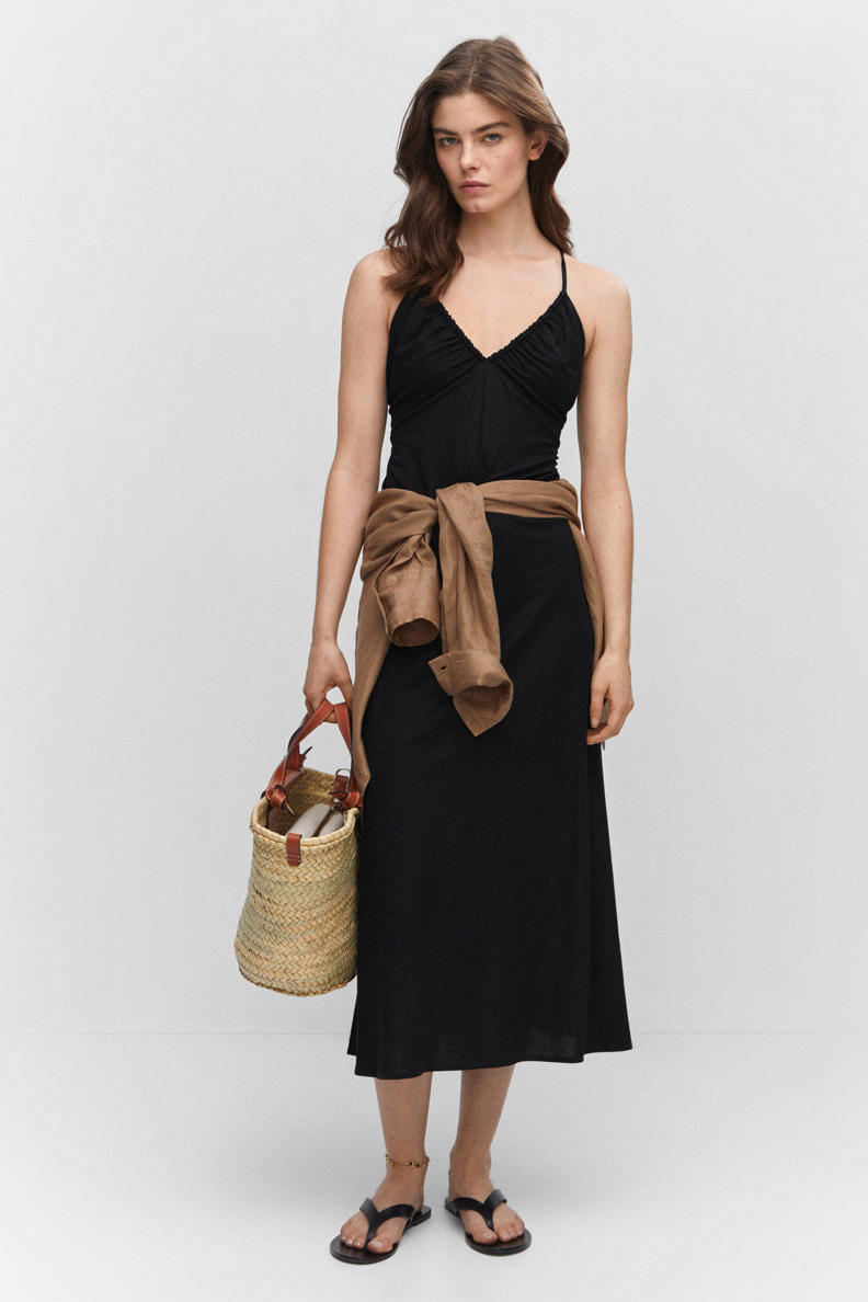 Mango jurk met open rug zwart | wehkamp