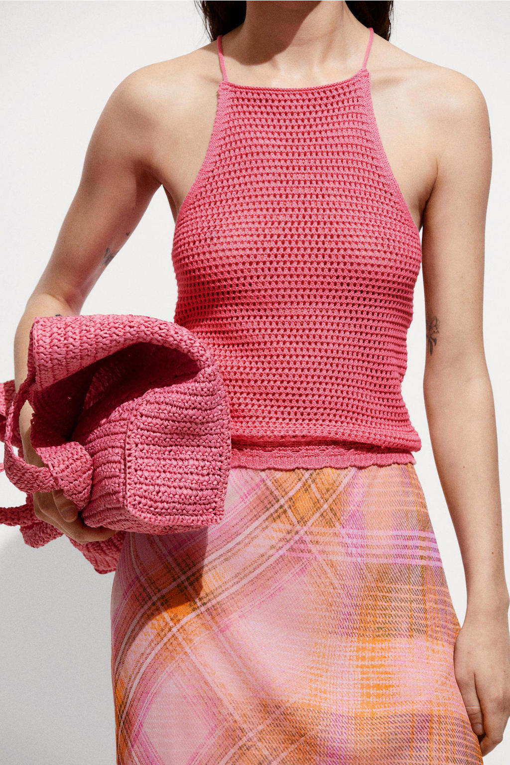 Mango crochet top met open rug roze | wehkamp