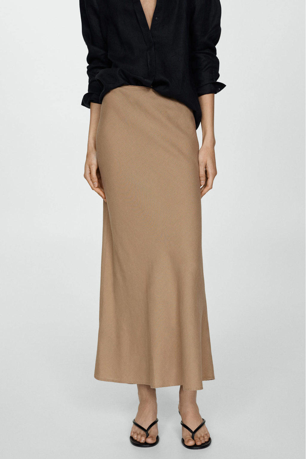 Mango midi rok met linnen beige | wehkamp
