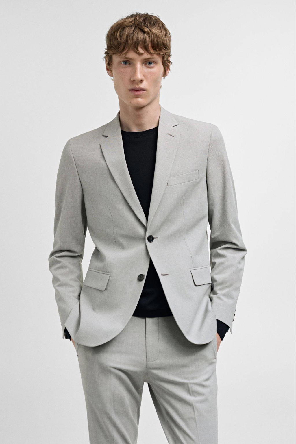 Mango Man super slim fit colbert lichtgrijs | wehkamp