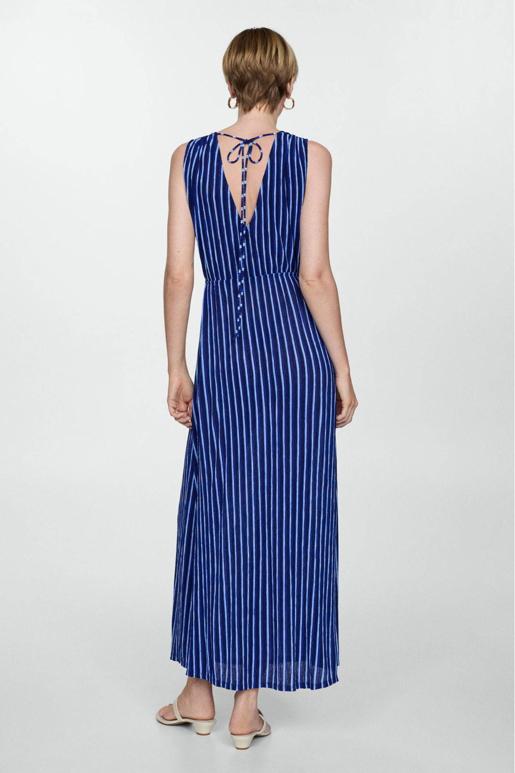 Mango gestreepte maxi jurk met open rug blauw | wehkamp