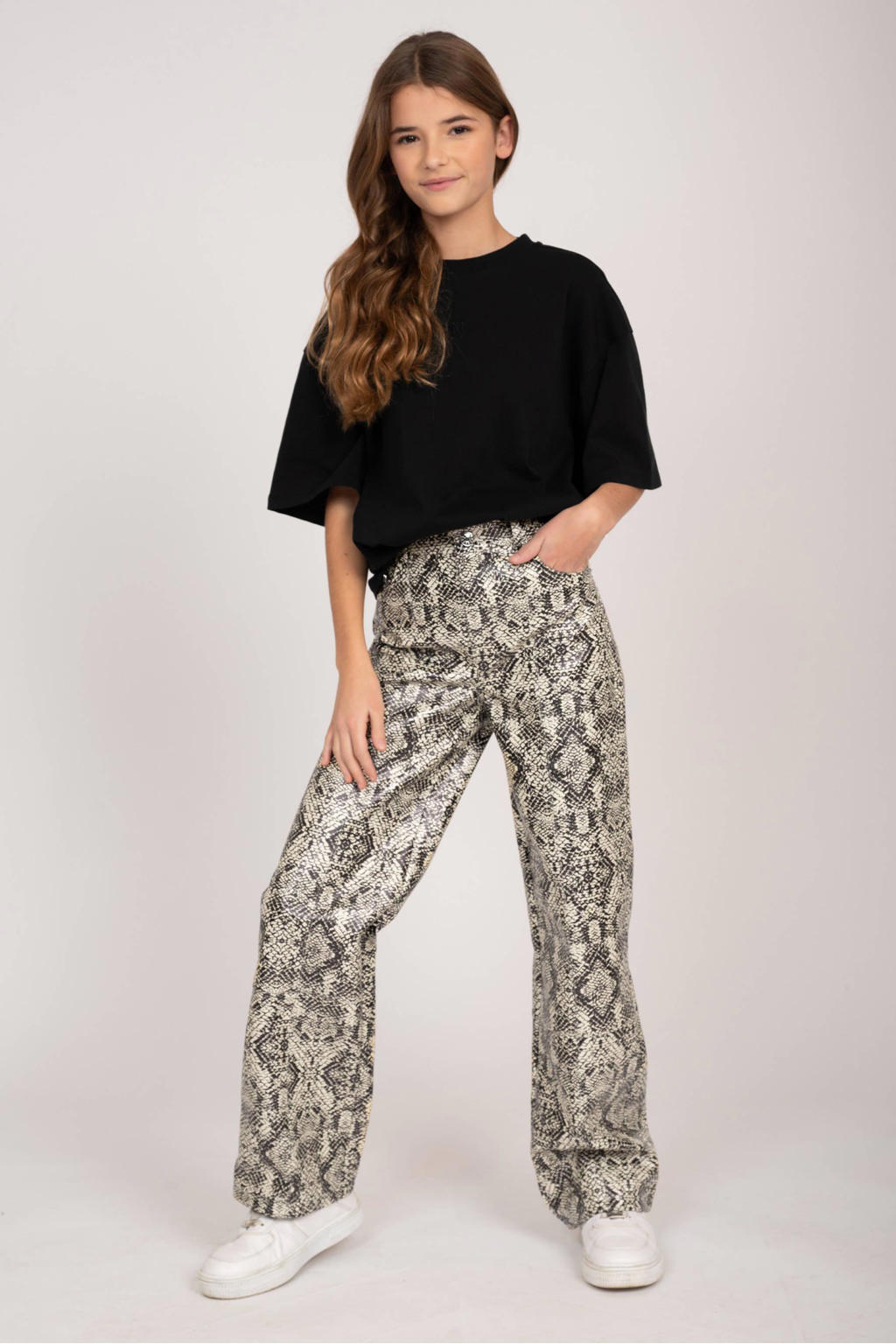 NIK&NIK imitatieleren broek Snakeskin met dierenprint ecru/zwart | wehkamp