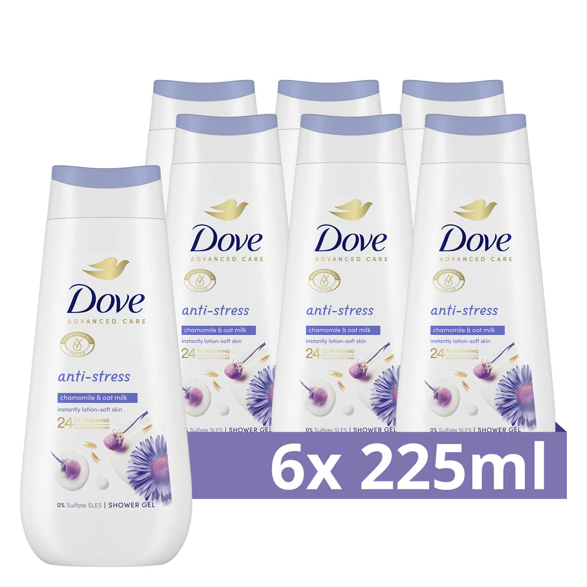 Dove Advanced Care Anti-Stress verzorgende douchegel - 6 x 225 ml | wehkamp