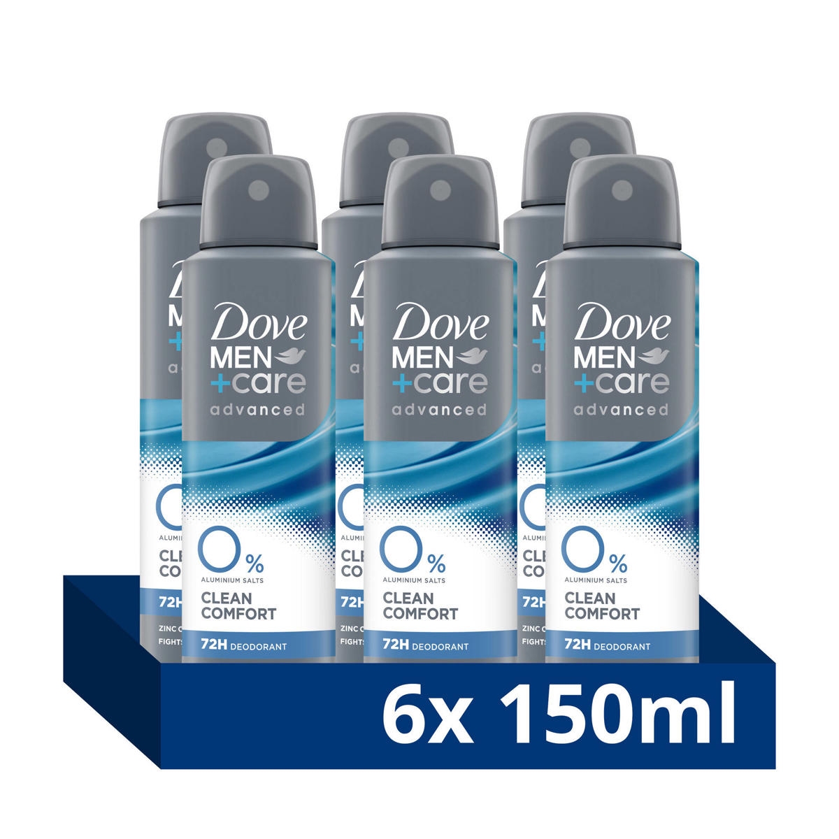 Dove Men+Care 0% Clean Comfort deodorant spray - 6 x 150 ml | wehkamp