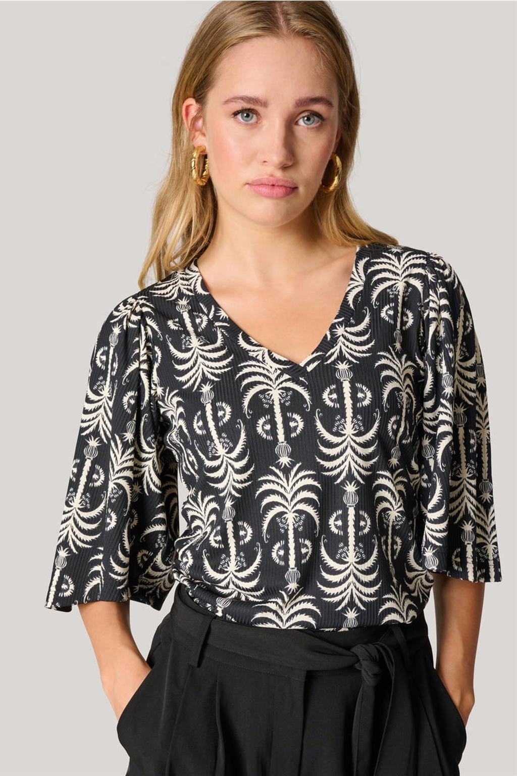 Shoeby top met all over print zwart/ecru | wehkamp