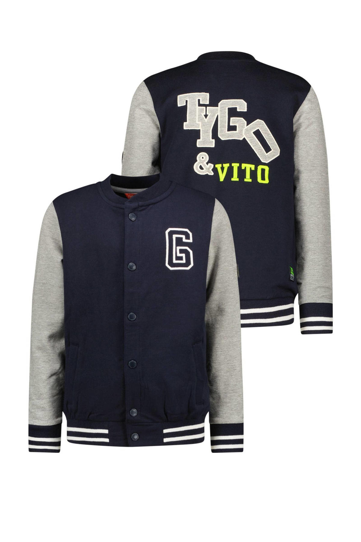 TYGO & vito baseball vest Vic met backprint donkerblauw/grijs melange ...