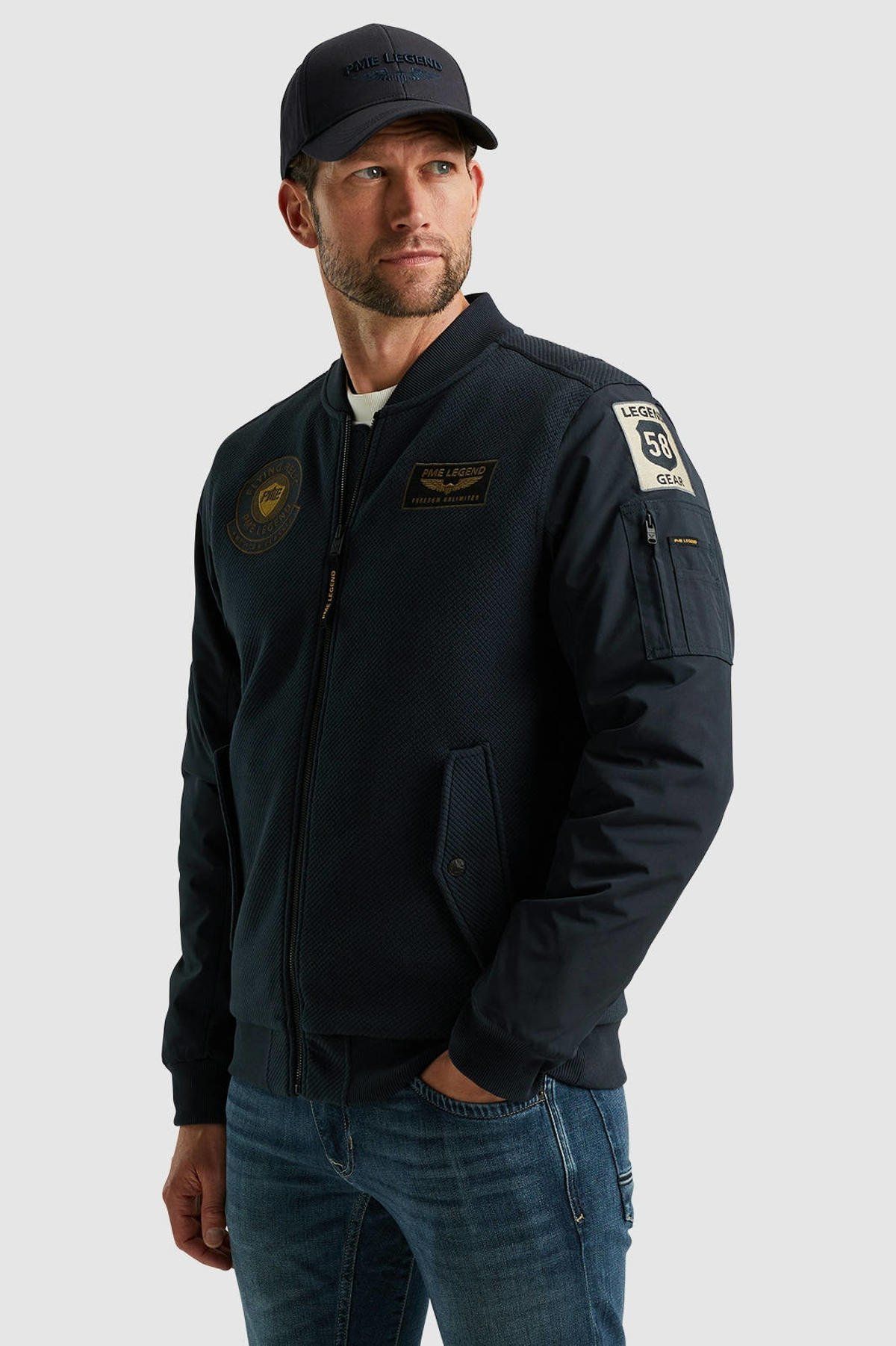 PME Legend sweatvest met logo en patches donkerblauw | wehkamp