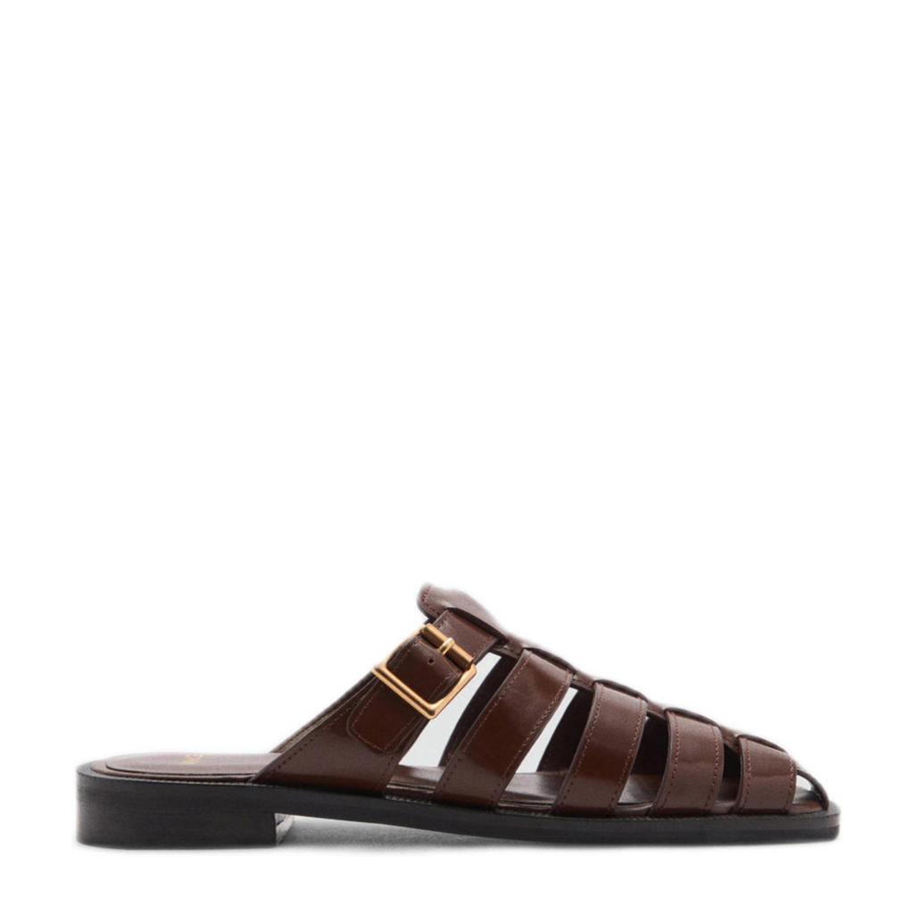 Mango leren slippers bruin kopen? | Morgen in huis | wehkamp