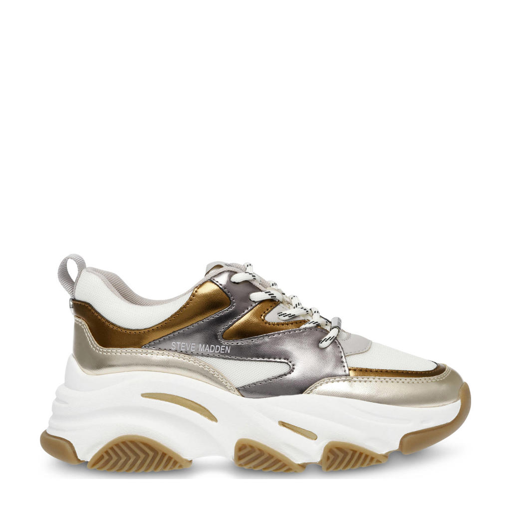 Steve Madden Progressive chunky leren sneakers zilver/goud | wehkamp