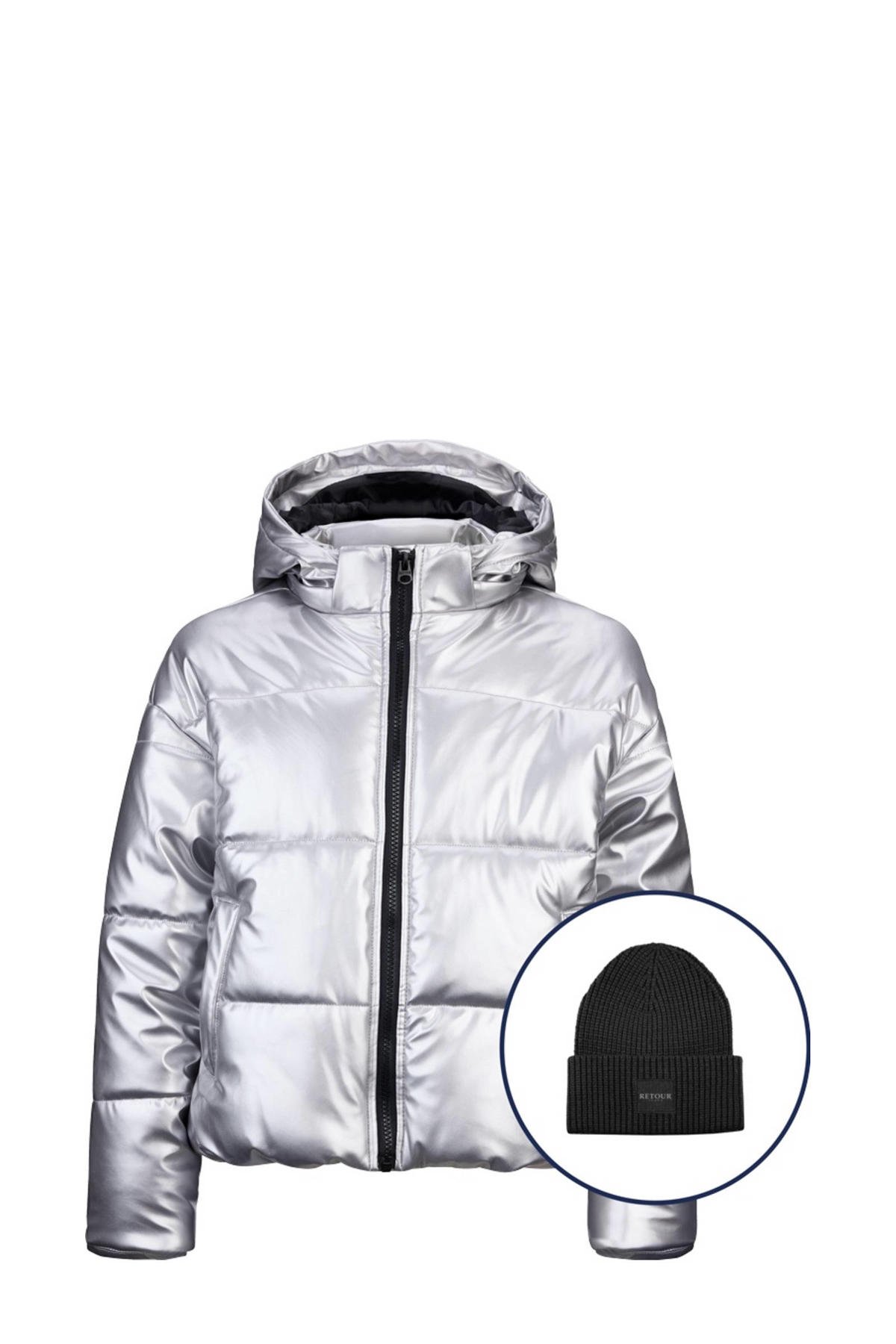 Retour Jeans metallic gewatteerde winterjas Gwen zilver | wehkamp