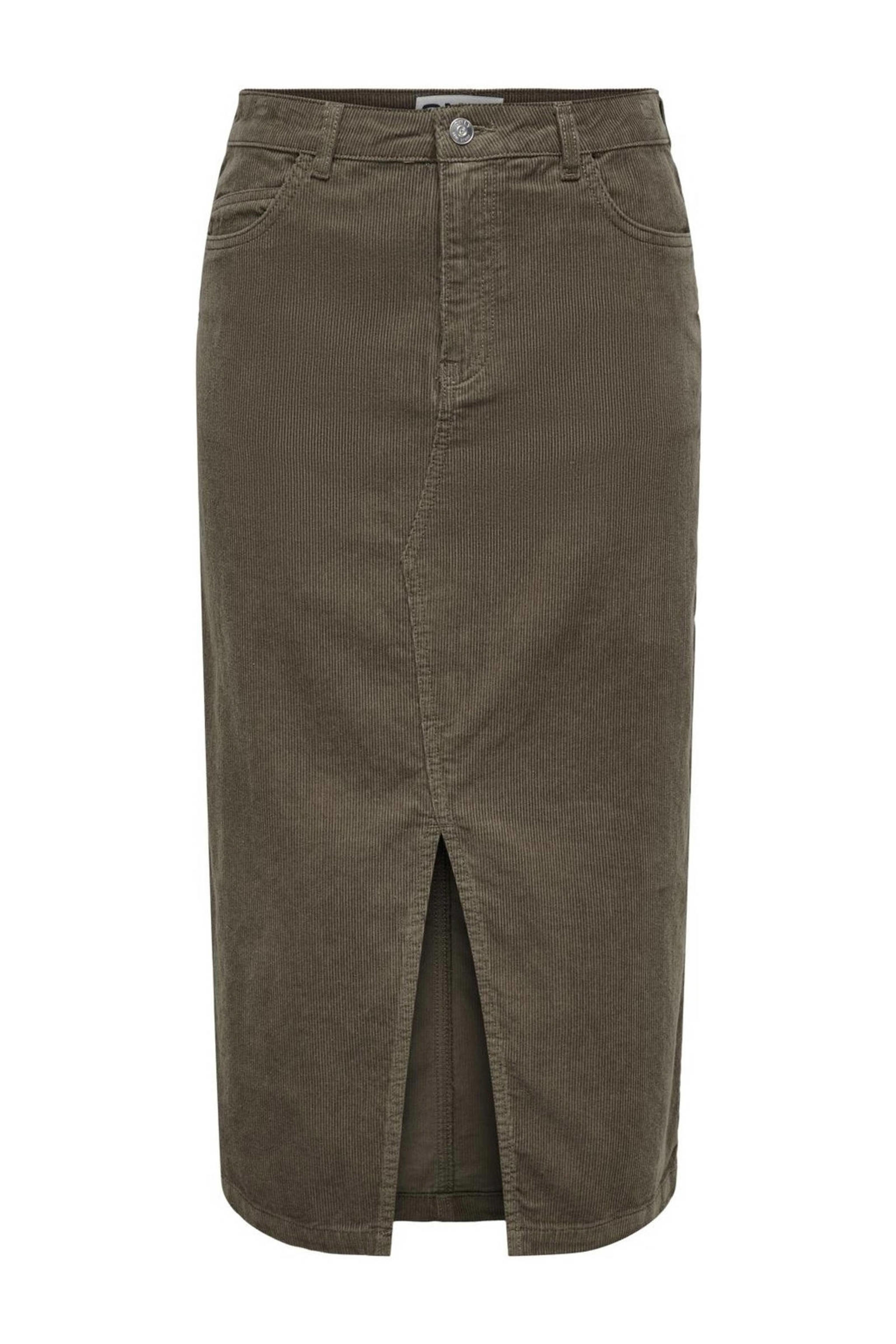 ONLY midi rok corduroy donkerbruin | wehkamp