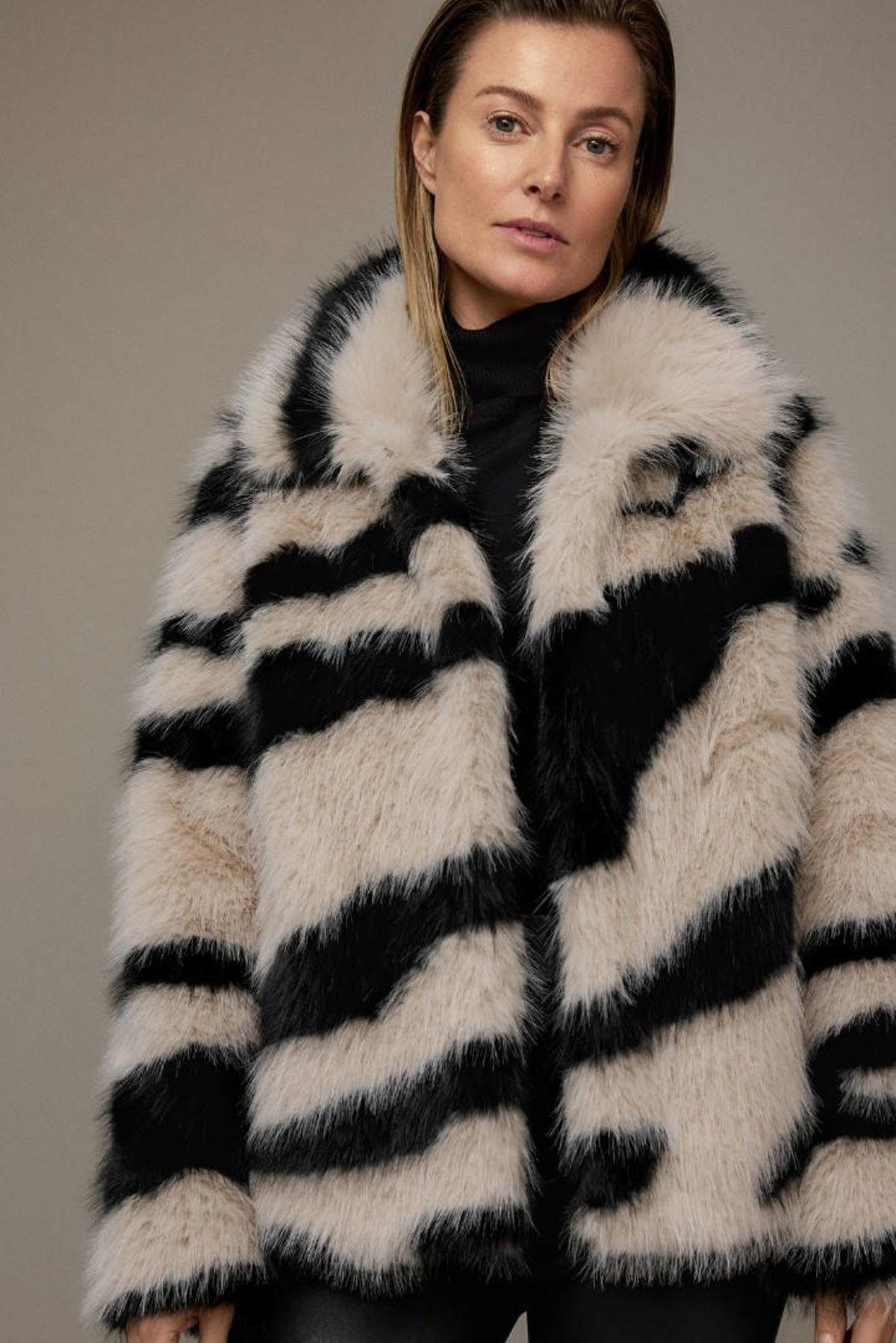 Maura by Claudia Strater imitatie bont jas zwart/ecru | wehkamp