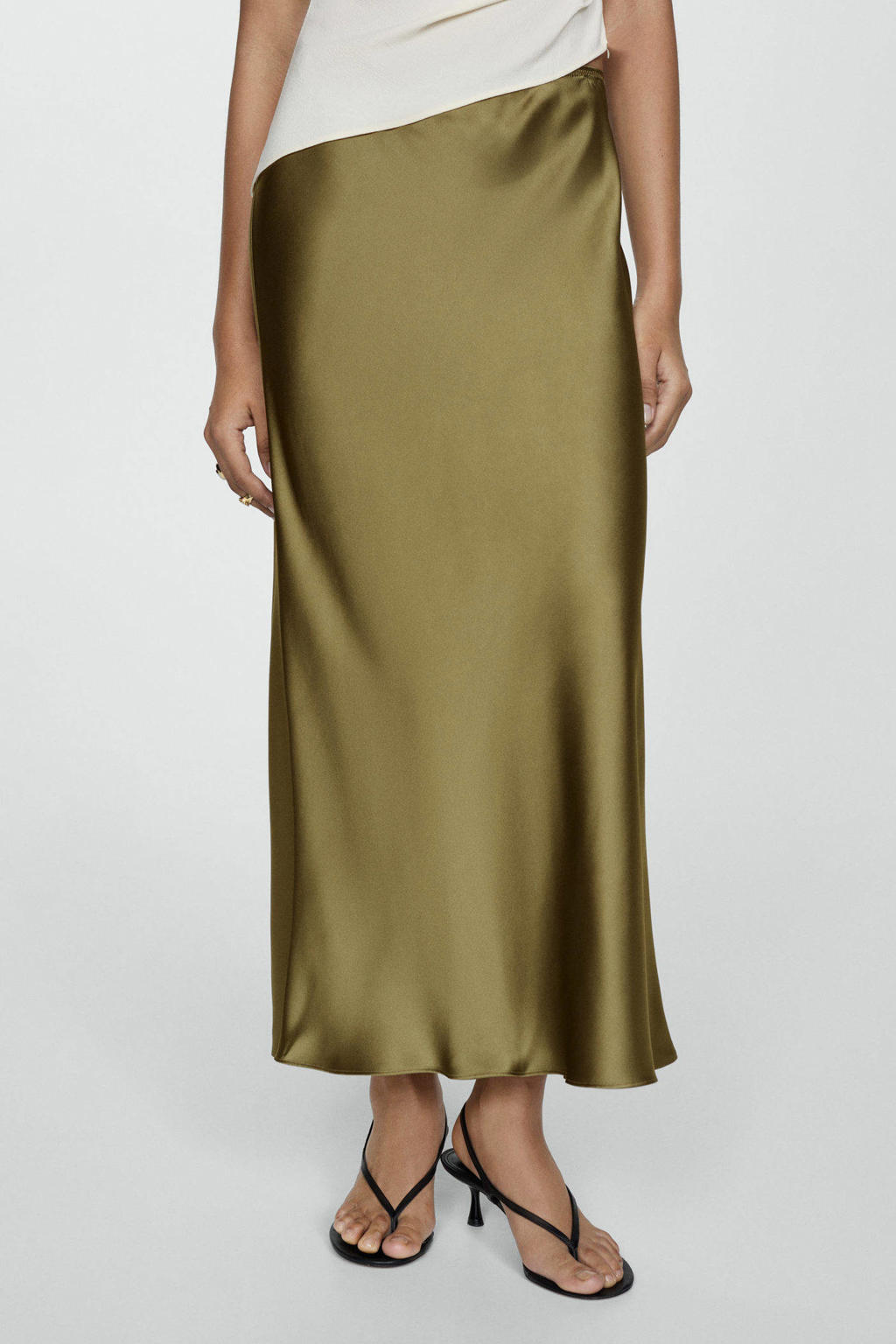 Mango satijn maxi rok olijfgroen | wehkamp