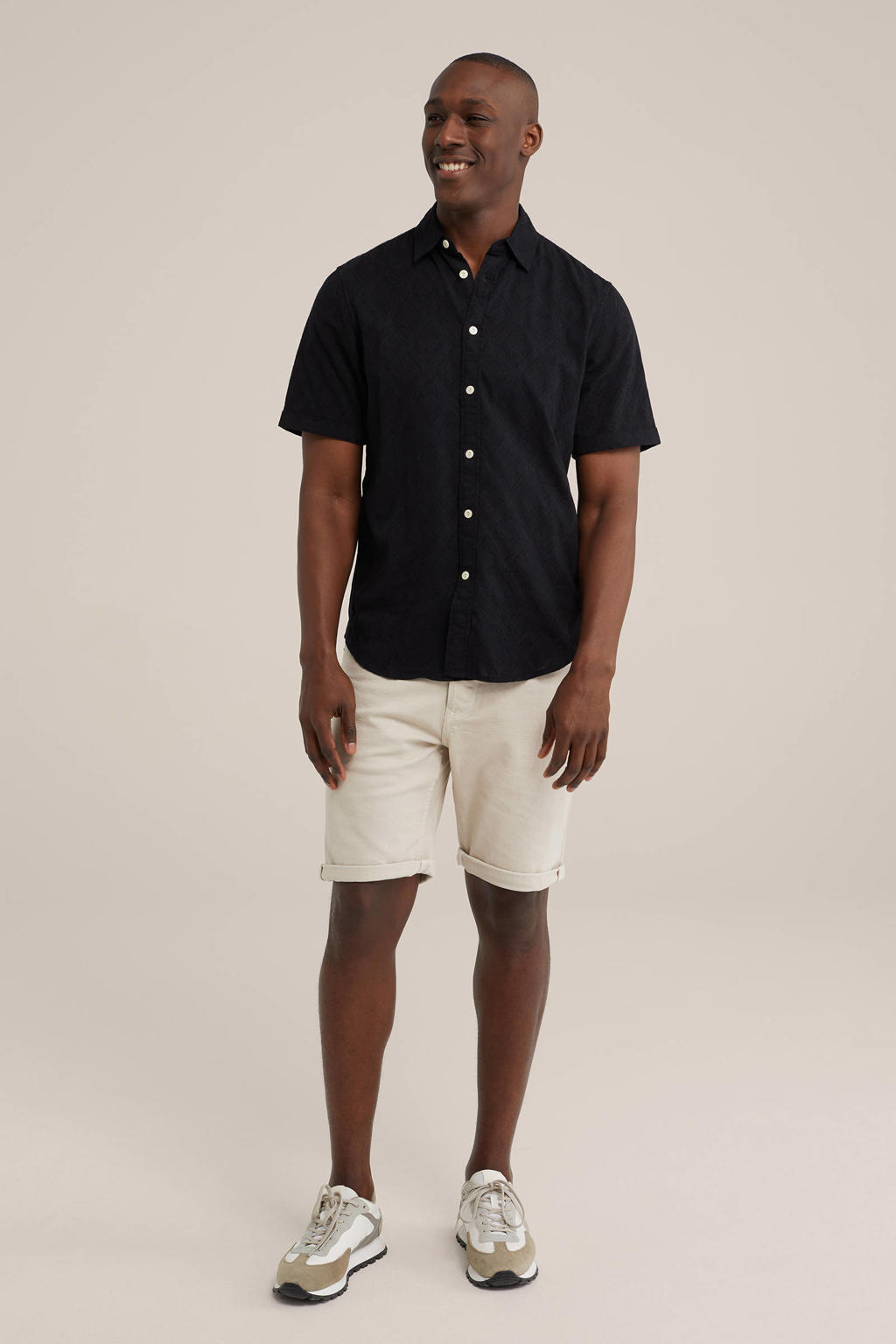 WE Fashion regular fit overhemd met jacquard black uni | wehkamp