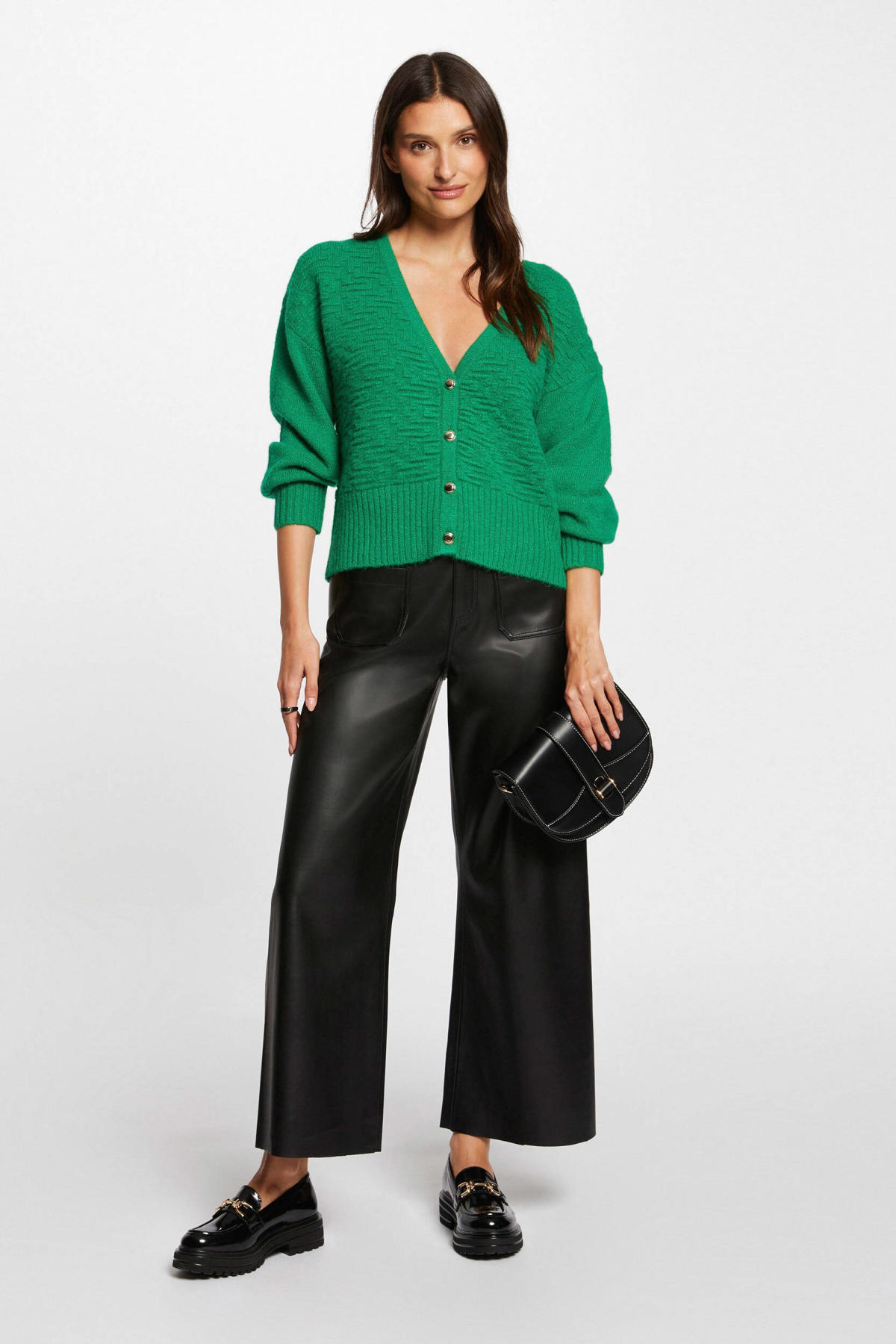 Morgan vest met ingebreid patroon groen | wehkamp