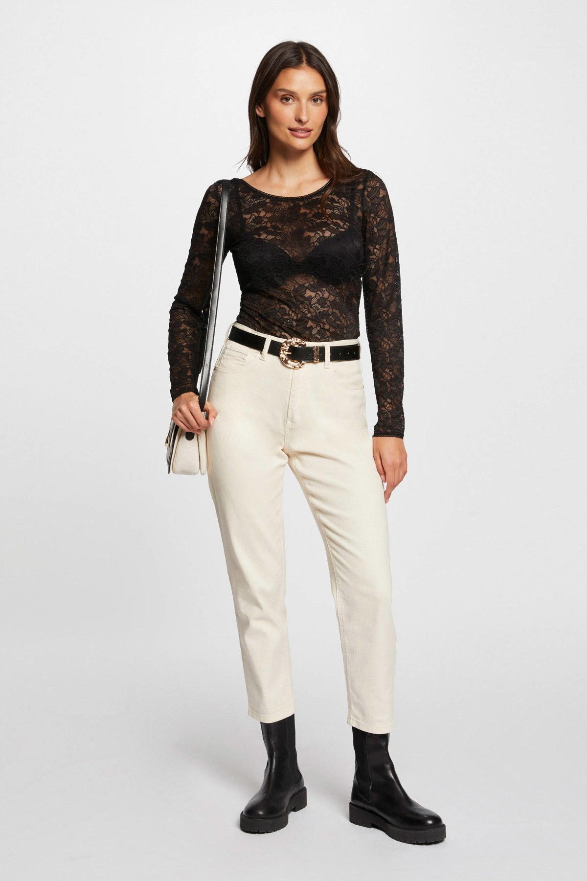 Morgan kanten body met open rug zwart | wehkamp