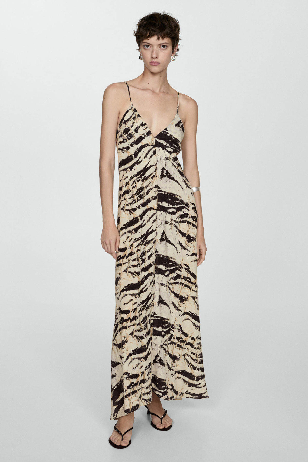 Mango maxi jurk met zebraprint beige/zwart | wehkamp