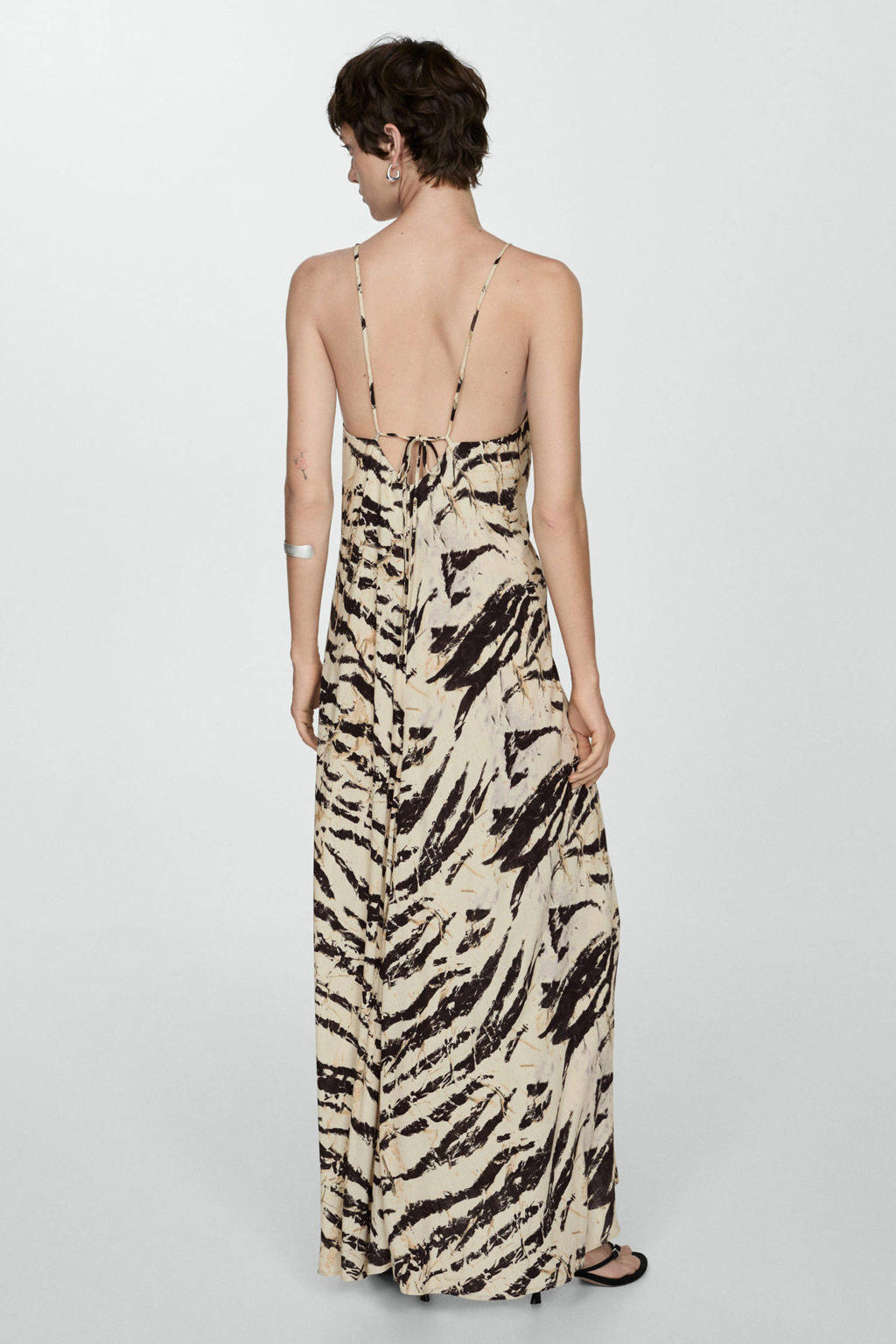 Mango maxi jurk met zebraprint beige/zwart | wehkamp