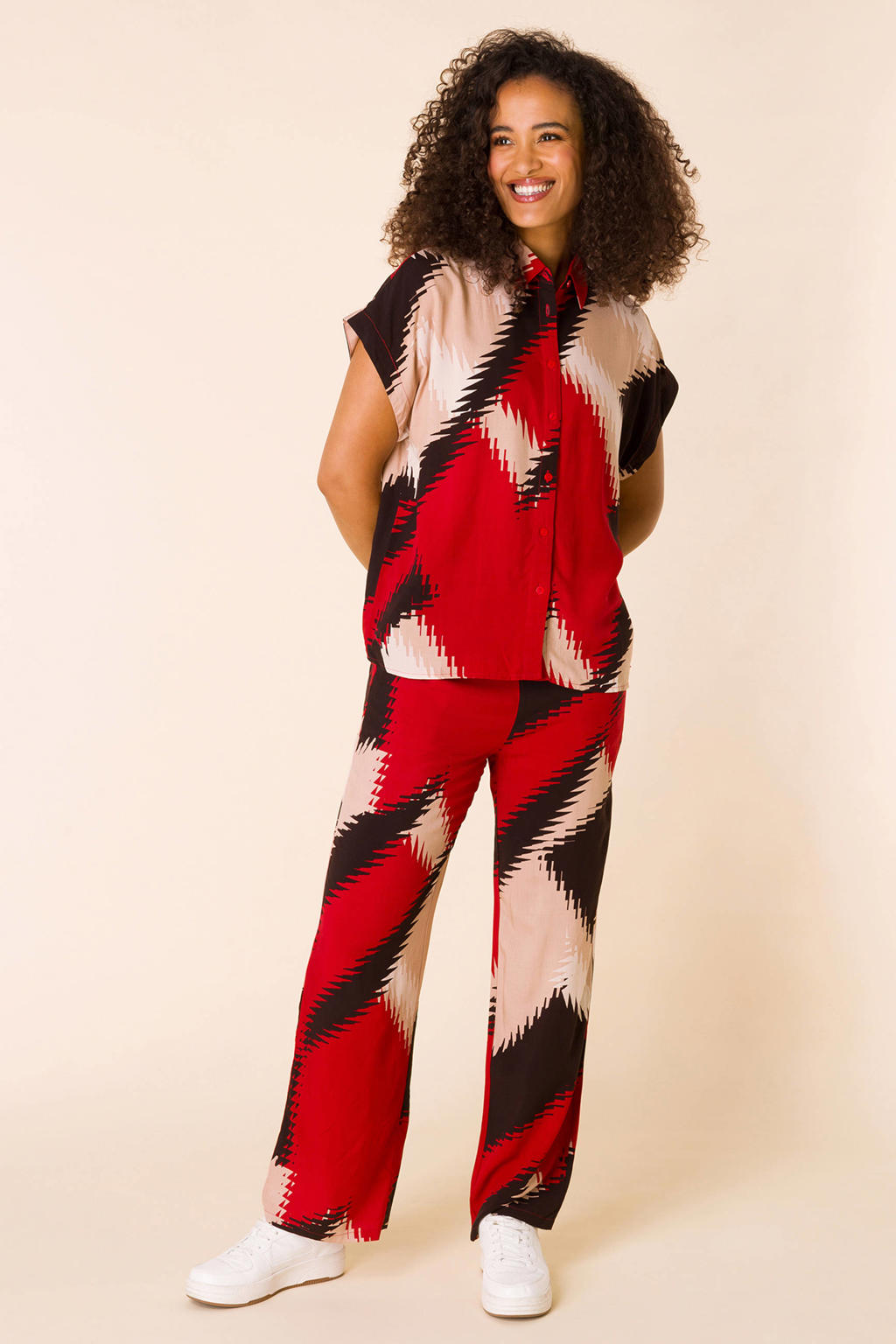 Ivy Beau top met all over print rood/beige/zwart | wehkamp