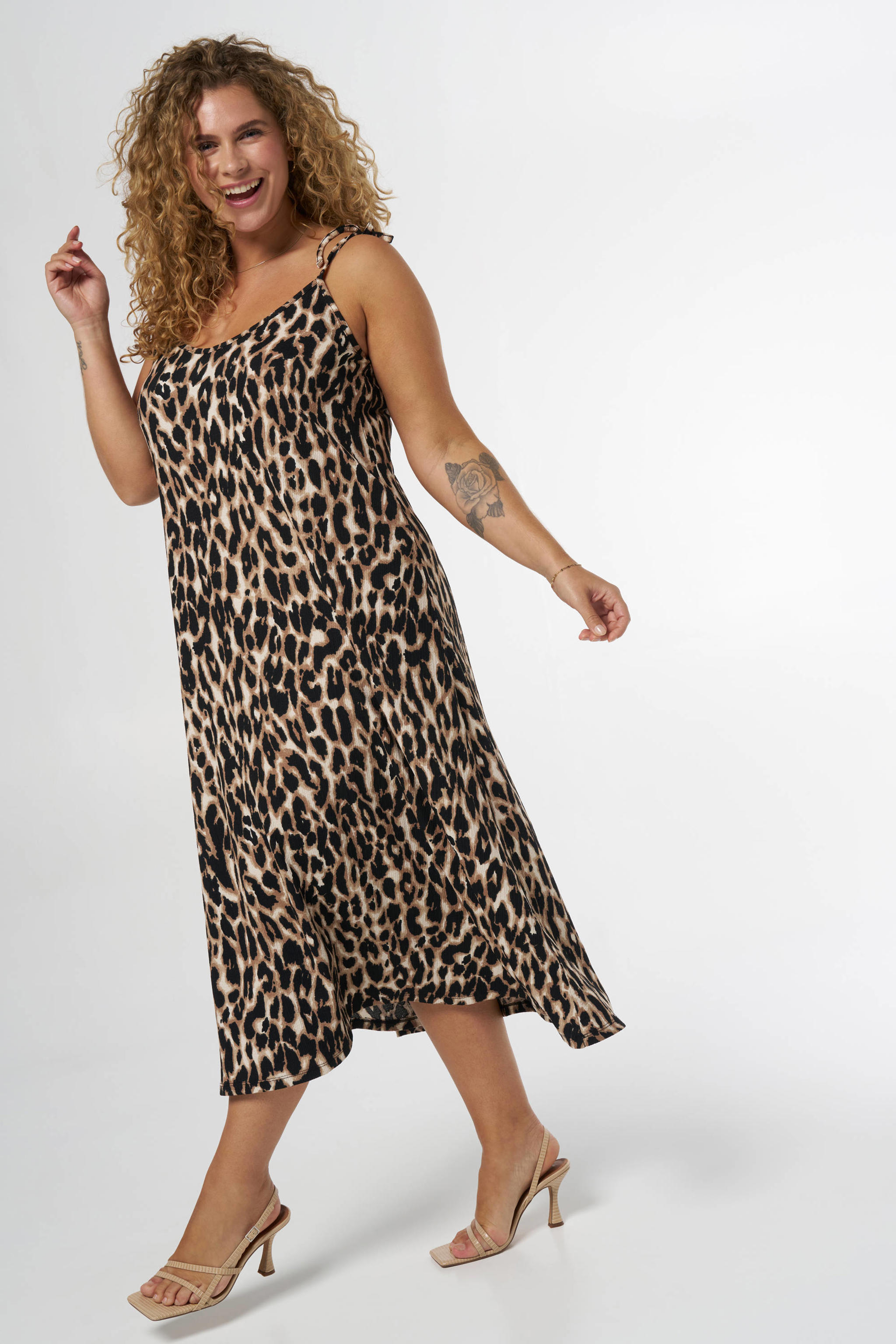 MS Mode A-lijn jurk met grafische print bruin/zwart | wehkamp