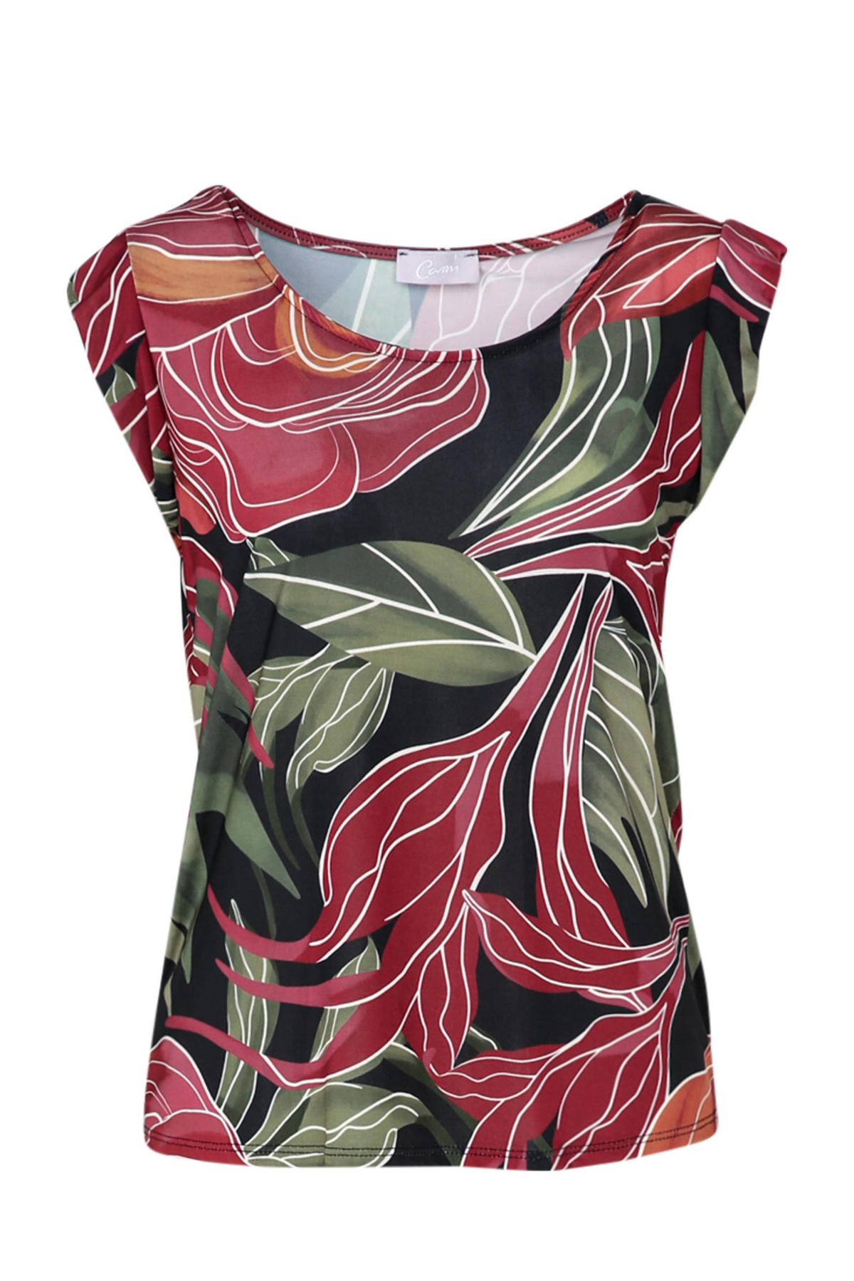 Paprika top met bladprint zwart/rood/groen | wehkamp