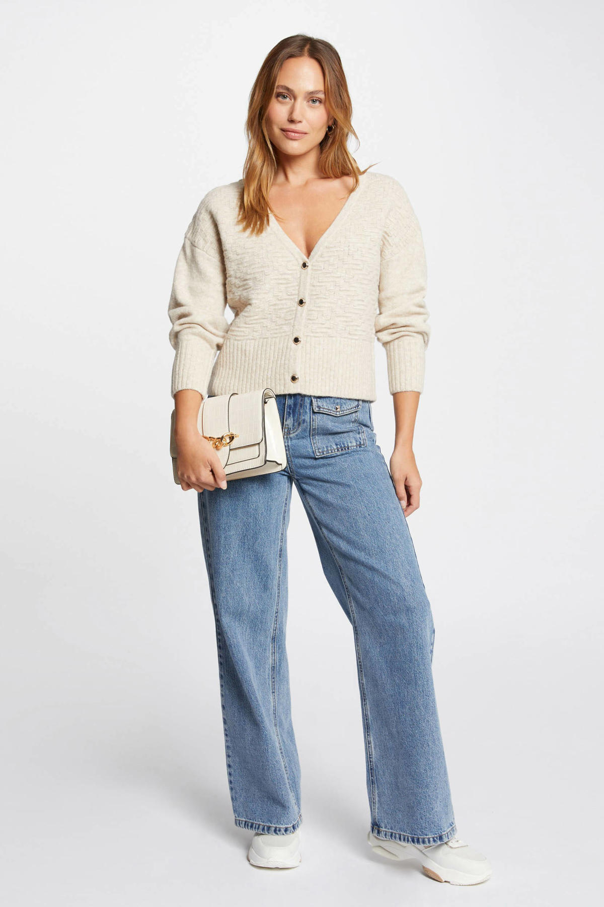 Morgan vest met ingebreid patroon beige | wehkamp