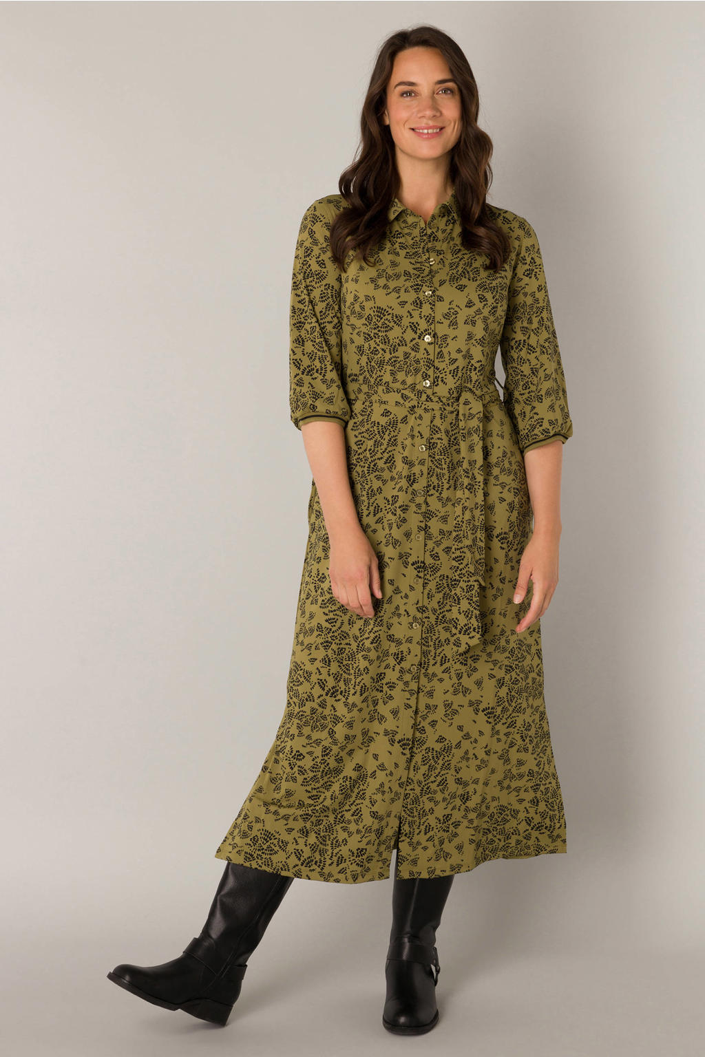 Yest maxi A-lijn jurk met all over print limegroen/zwart | wehkamp