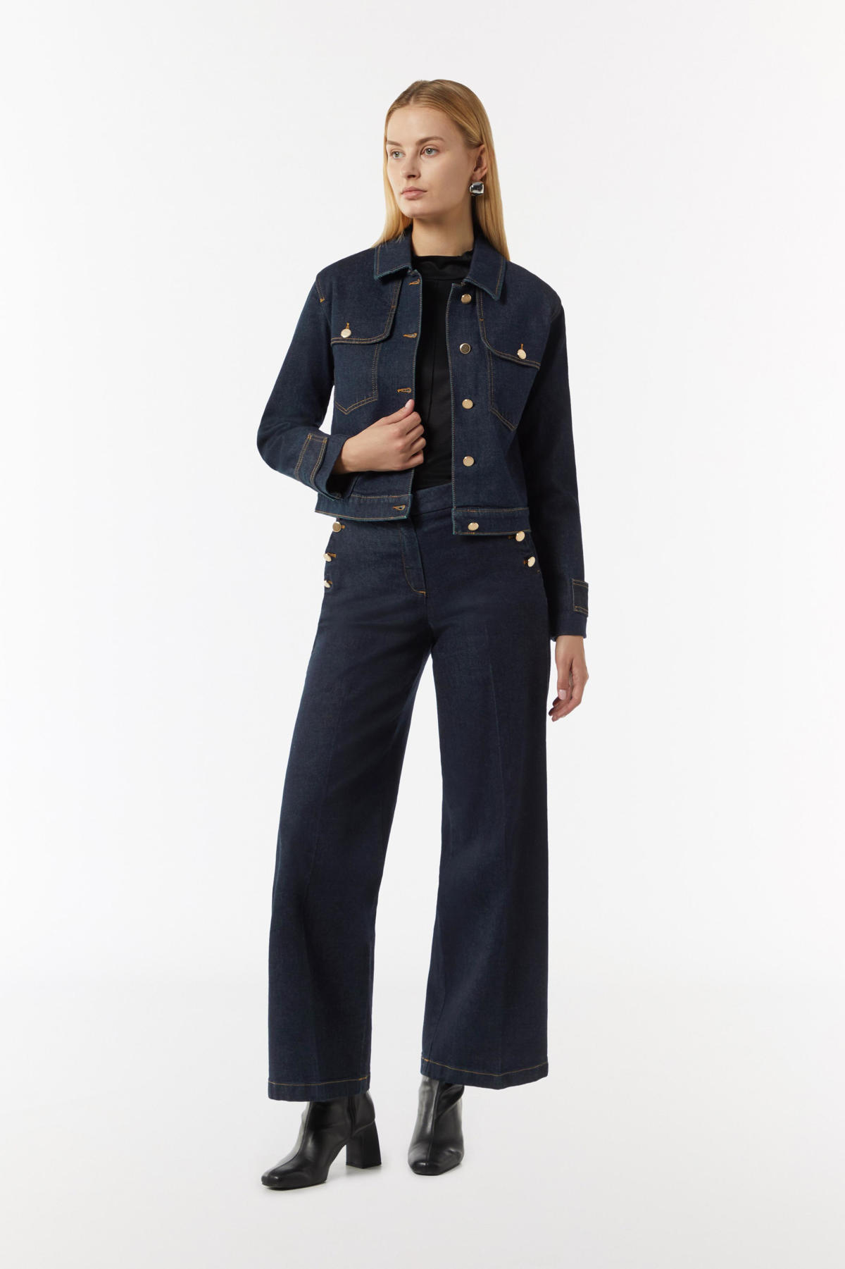 comma wide leg jeans dark blue denim | wehkamp