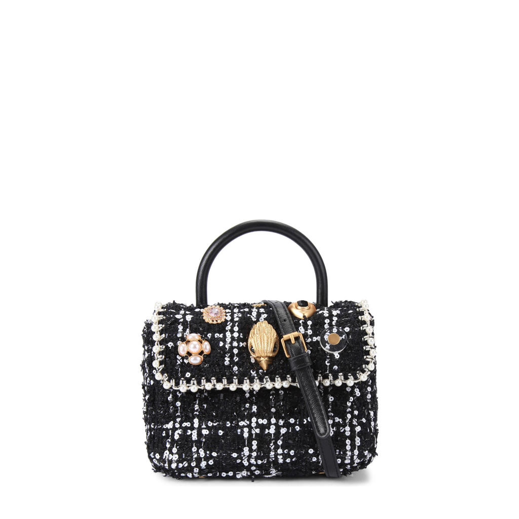 Kurt Geiger tweed crossbody tas Mini Kensington met sierstenen zwart ...