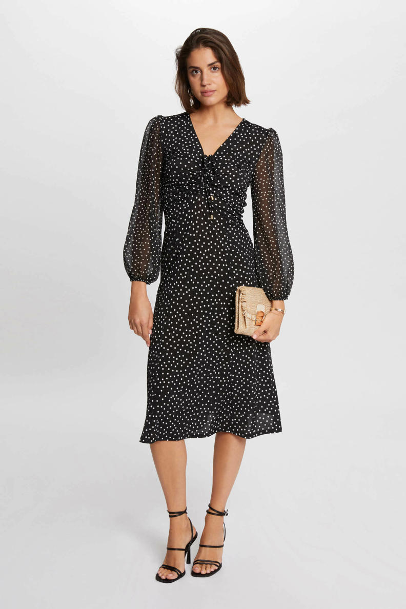 Morgan jurk met stippen zwart/ wit | wehkamp