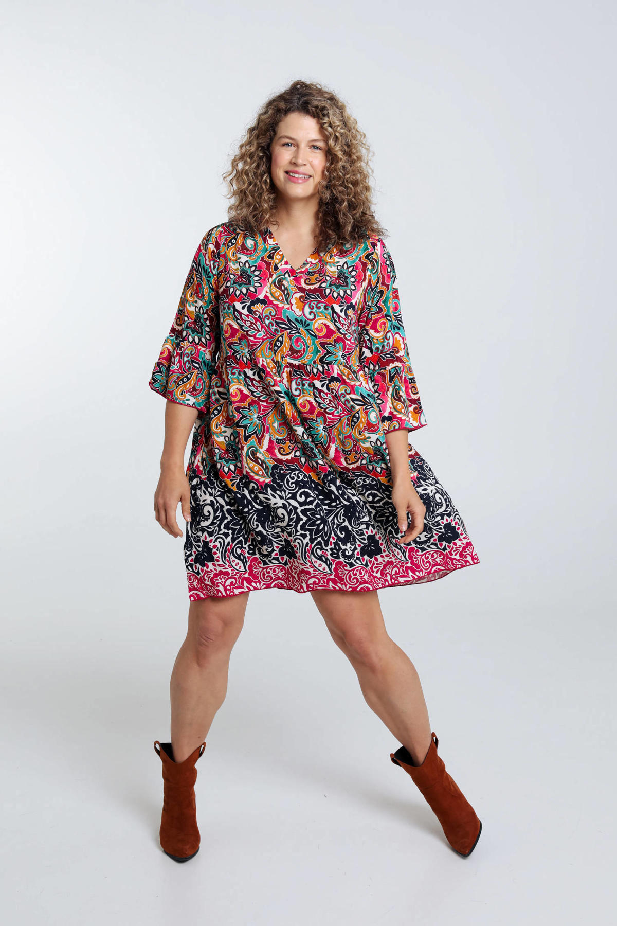 Paprika jurk met all over print multi | wehkamp