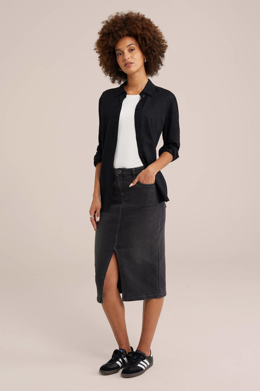 WE Fashion Blue Ridge denim midi rok grey denim | wehkamp