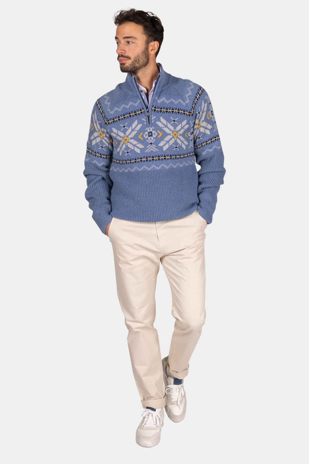 New Zealand Auckland gebreide trui Charles met ingebreid patroon blauw ...