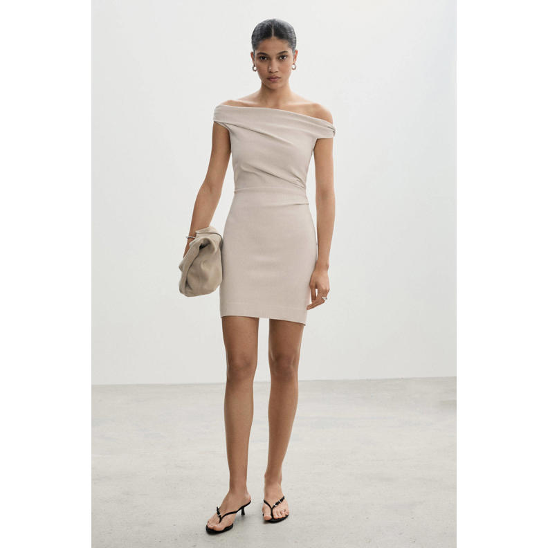 Mango off shoulder jurk beige | wehkamp
