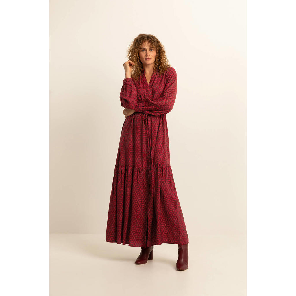 Expresso maxi jurk met all over print en volant rood | wehkamp