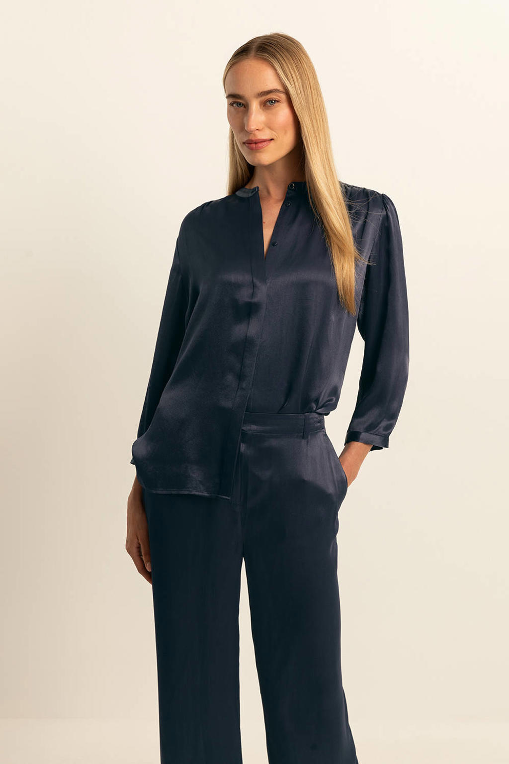 Expresso satijnen blouse donkerblauw | wehkamp