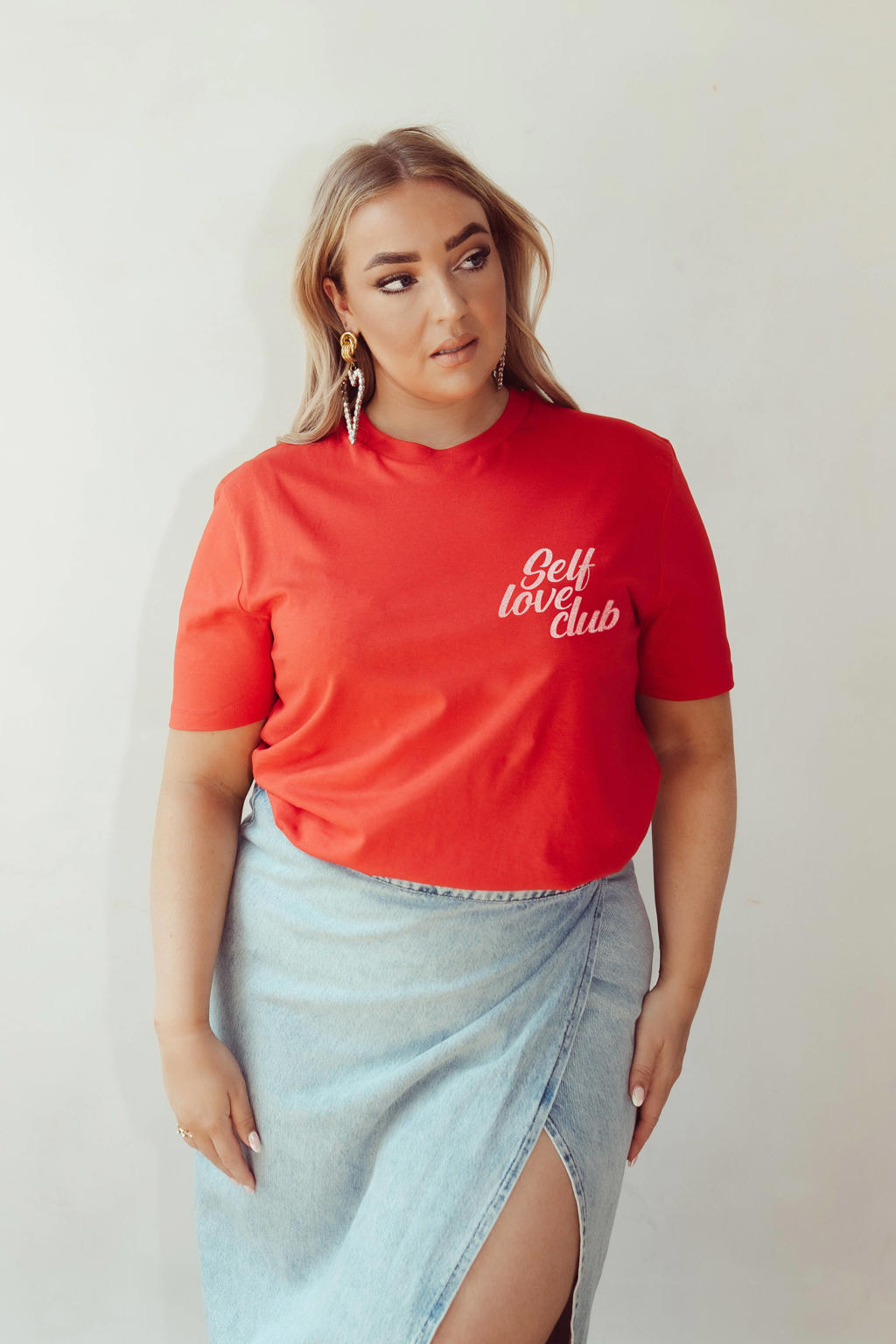 Pinned by K Curve T-shirt met tekst en glitters rood | wehkamp