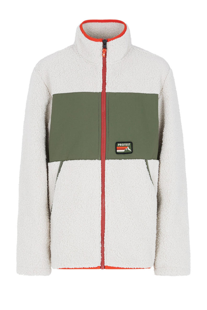 Protest fleece vest PRTBARTIS JR ecru/olijfgroen | wehkamp