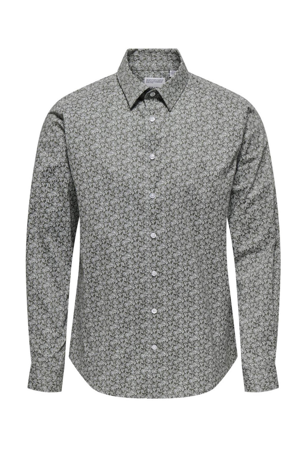 ONLY & SONS slim fit overhemd ONSJORDAN met all over print grijs | wehkamp