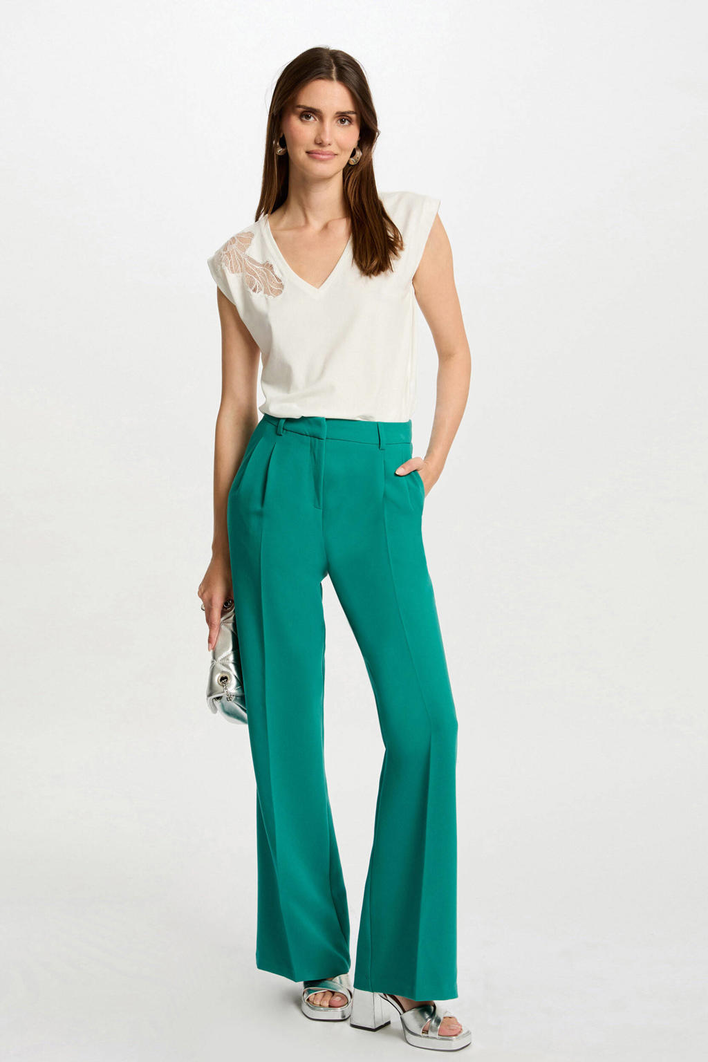 Morgan high waist straight fit pantalon turquoise | wehkamp