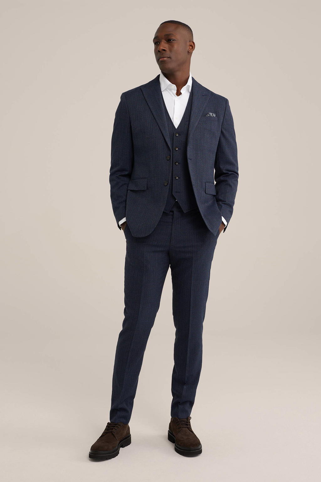 WE Fashion gemêleerd slim fit colbert Micah met jacquard faded night ...