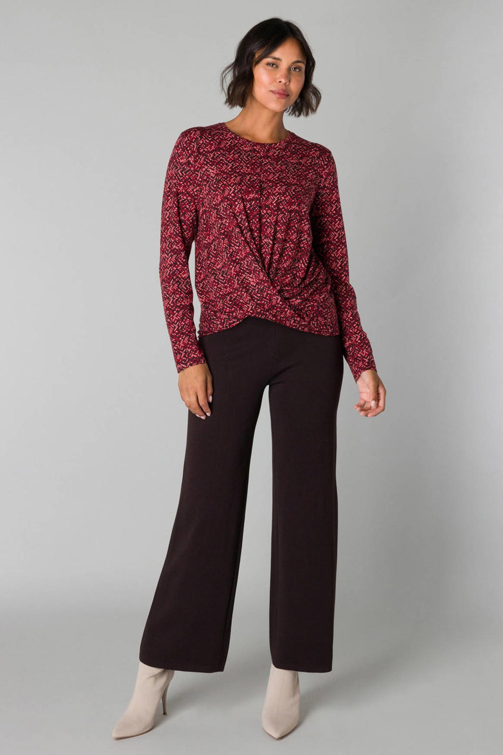 Yest top met all over print en overslag detail rood/bruin | wehkamp