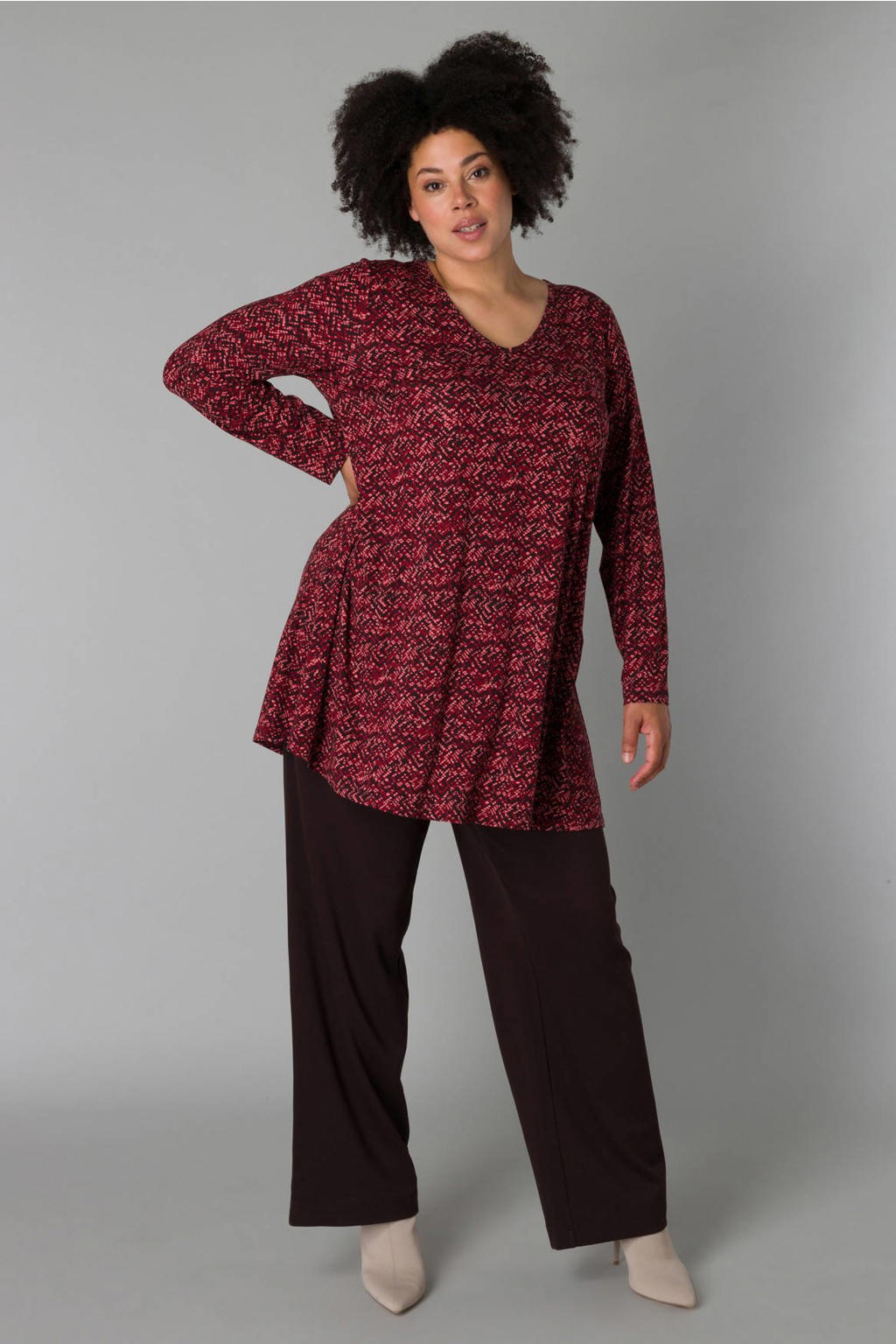 Yest Curve tuniek met all over print en plooien rood/ bruin | wehkamp