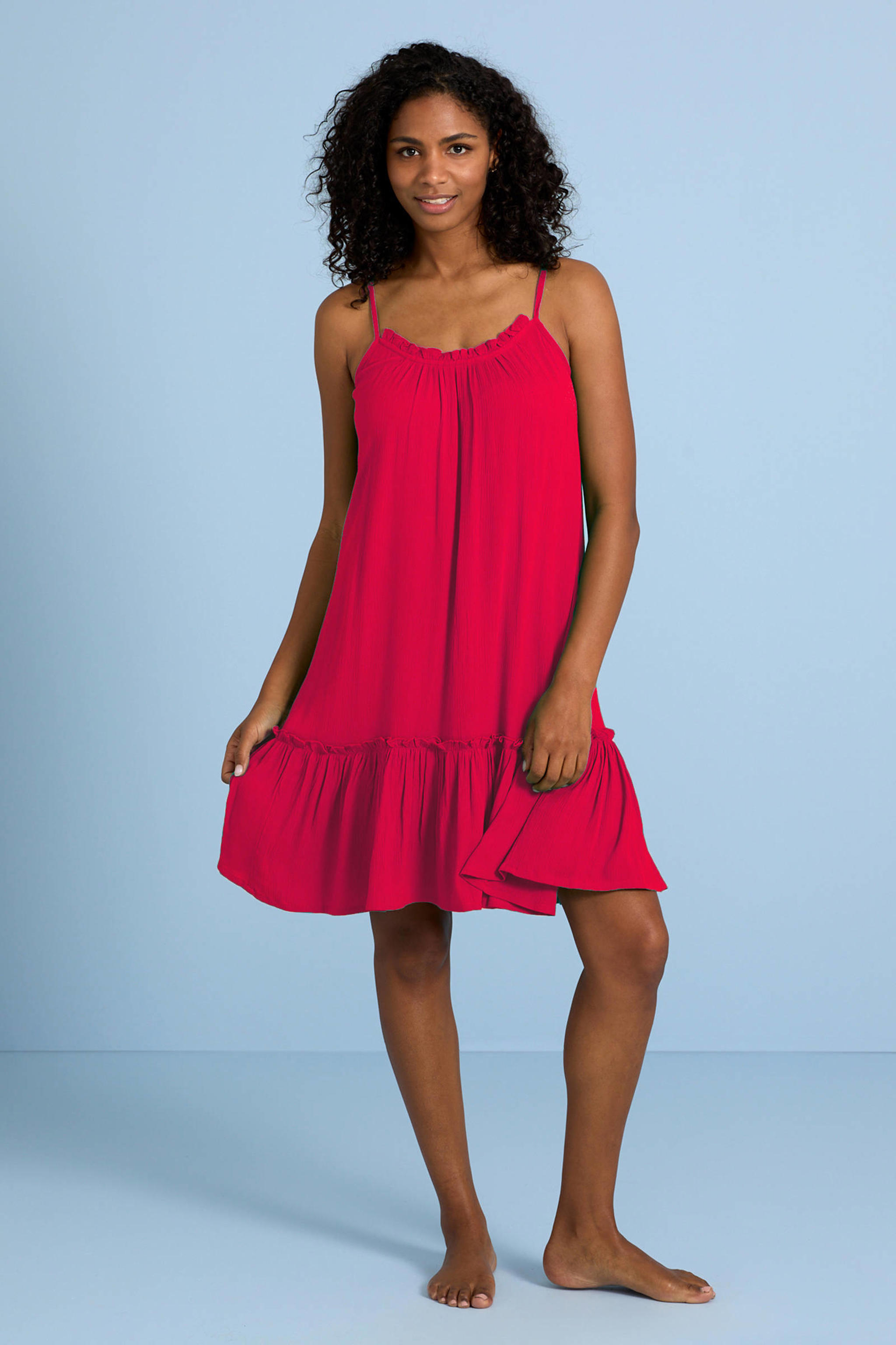 BEACHWAVE crinkle strandjurk fuchsia | wehkamp